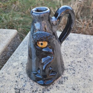 Weird Pottery Cyclops Black and Gray Face Jug With One Eye and Crooked ...