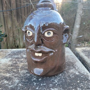 Handmade Clay Folk Art Pottery Face Jug With Open Base by Savannah ...
