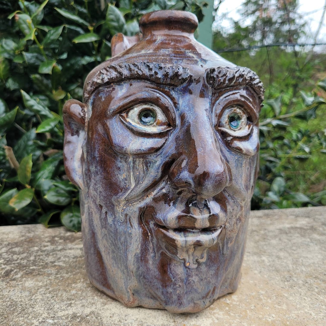 Folk Art Pottery Stash Face Jug With Open Bottom by Savannah Craven | 9 ...