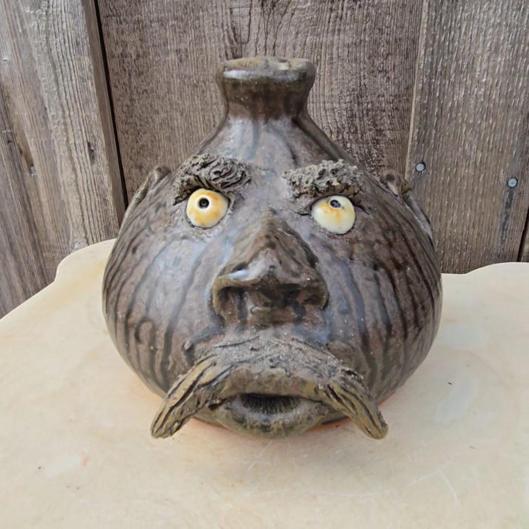 Folk Art Pottery Buggy Tobbaco Spit Glazed Face Jug by Billy Joe Craven ...