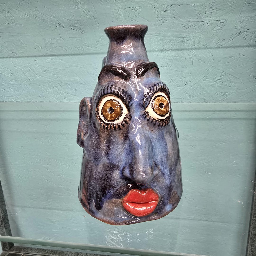 Folk Art Pottery Blue Lady Face Jug by Heather Elyse Head 6 X 4 - Etsy