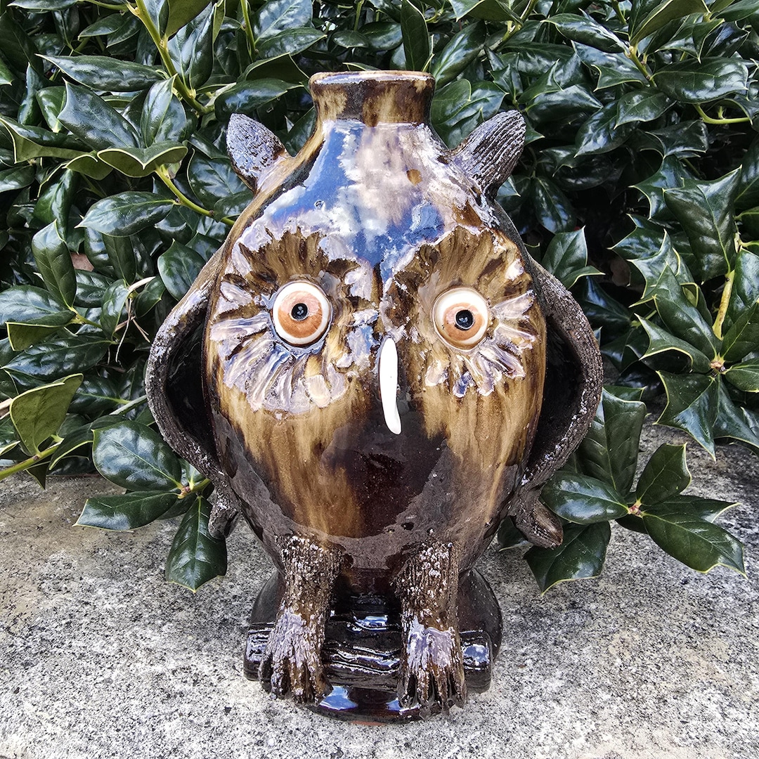 Handmade Pottery Clay Folk Art Brown Owl Jug by Billy Joe Craven | 9" X ...