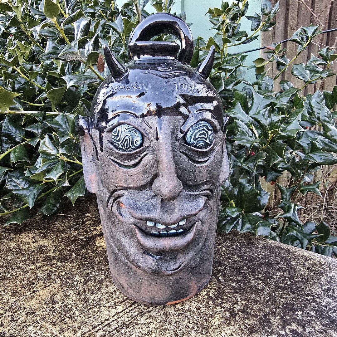Handmade Clay Folk Art Pottery Devil Face Jug by Savannah Craven | 12 ...
