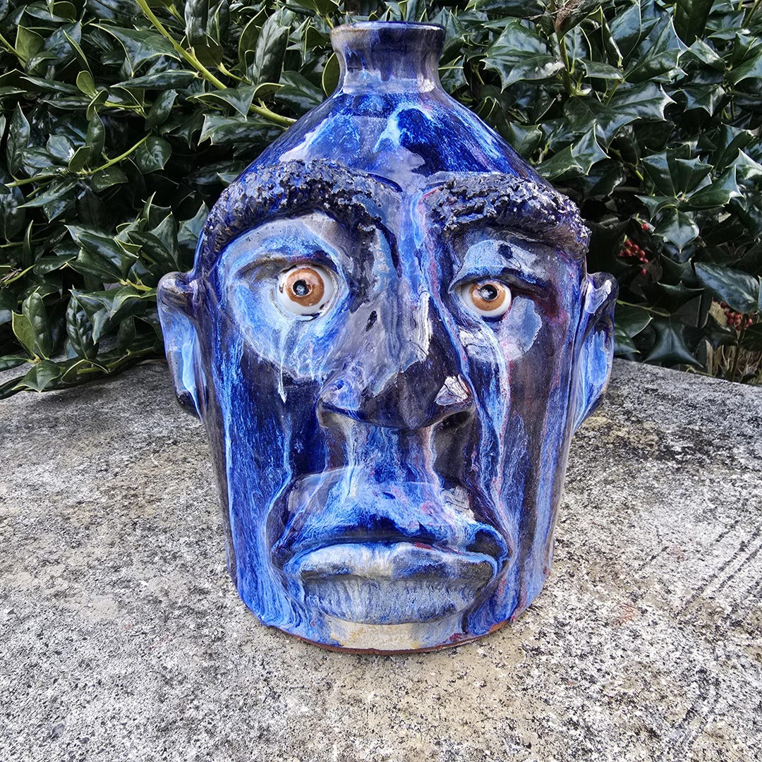 Multi-colored Face Jug With Sad Expression by Billy Joe Craven | 9.75 ...
