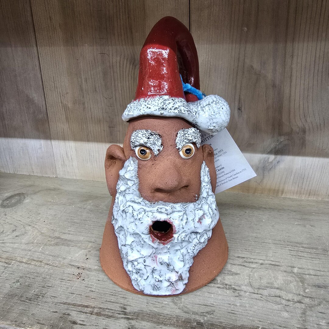 Handmade Clay Folk Art Pottery Ceramic Surprised Santa Claus Christmas Holiday Sculpture by ...