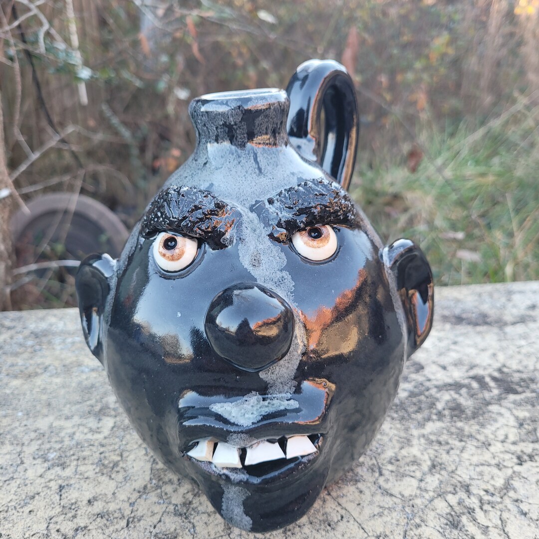 Handmade Clay Folk Art Pottery Ceramic Face Jug by Billy Joe Craven 7. ...