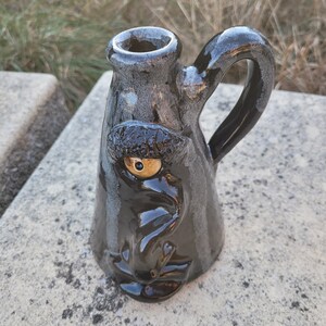 Weird Pottery Cyclops Black and Gray Face Jug With One Eye and Crooked ...