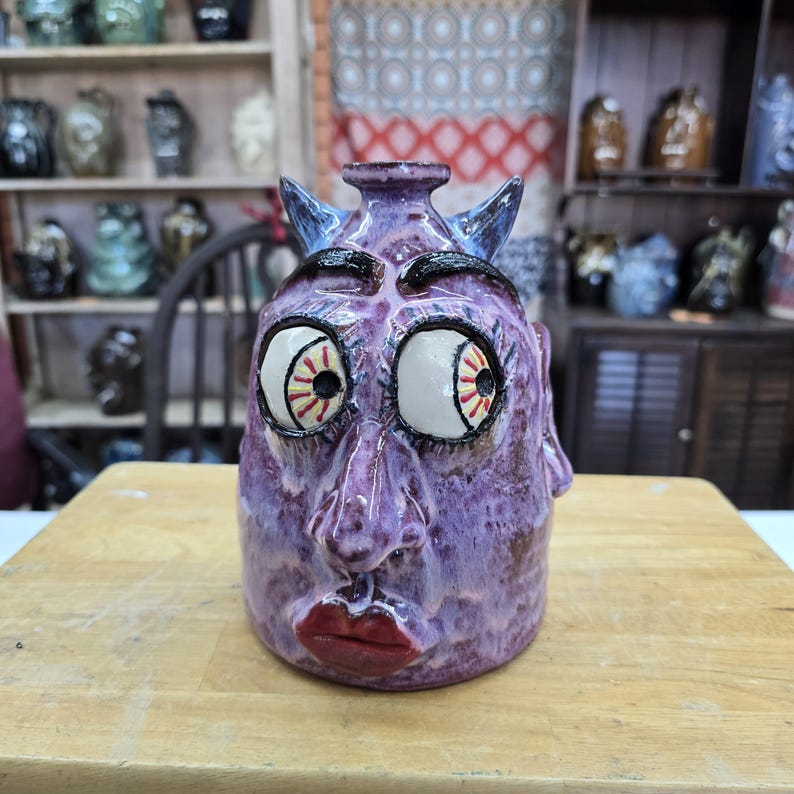 Handmade Devil Face Jug: Georgia Red Clay Folk Art, 7" - Etsy
