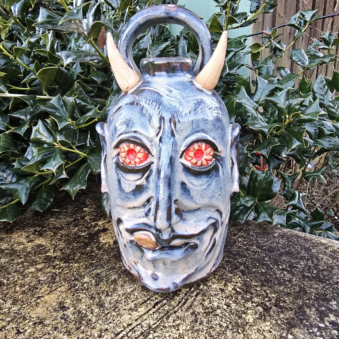 Handmade Clay Folk Art Pottery Devil Face Jug by Savannah Craven | 11.5 ...