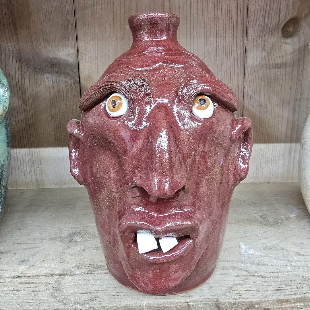 Folk Pottery Maroon Face Jug by Billy Joe Craven 9 X 6 - Etsy