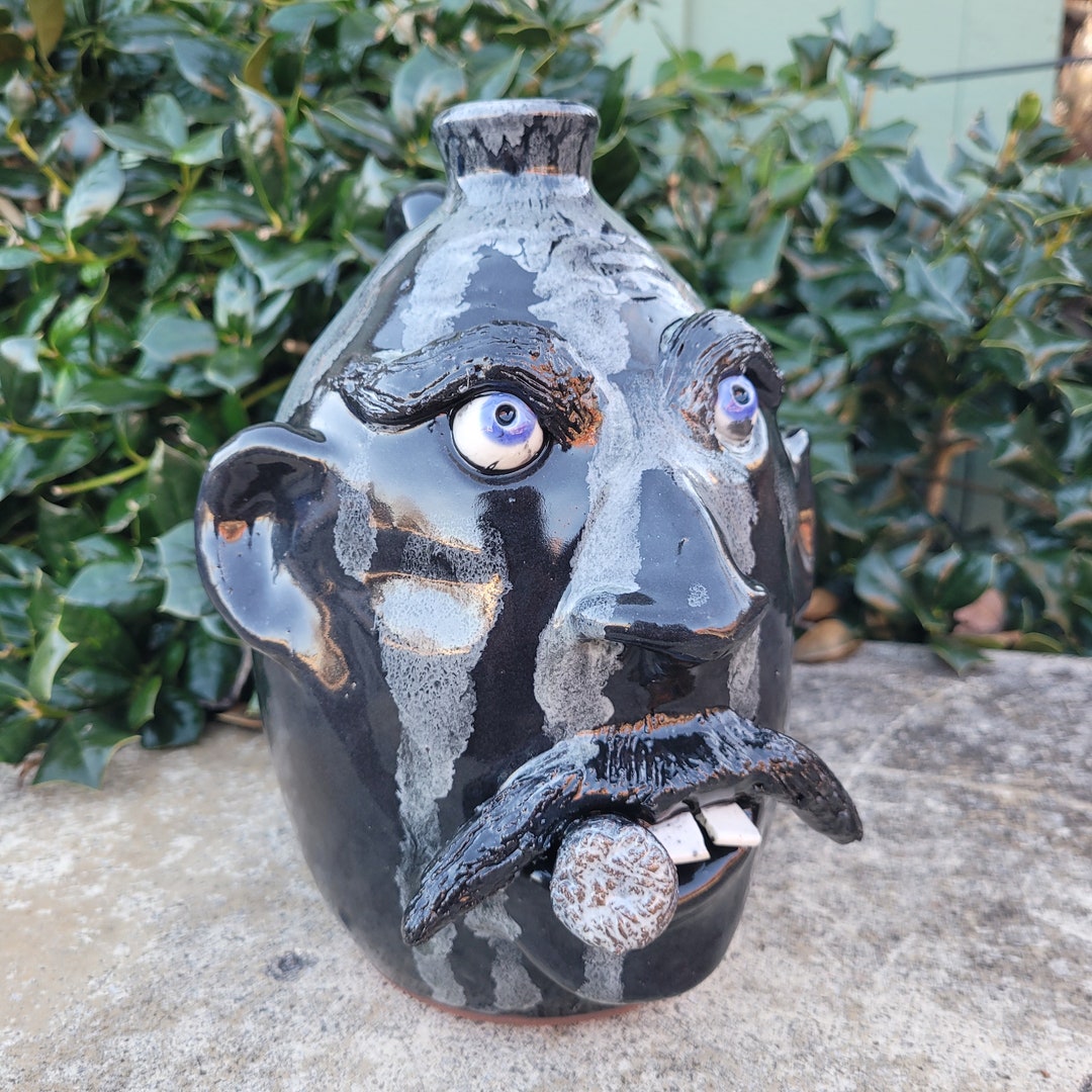 Handmade Clay Folk Art Pottery Ceramic Face Jug by Billy Joe Craven 8.5 ...