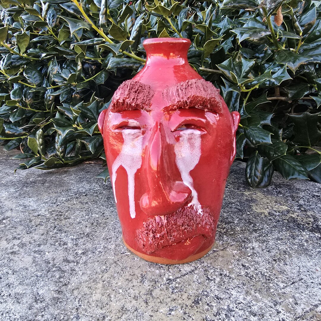 Sad Red Glazed Crying Eyes Face Jug With Tears by Billy Joe Craven 8.5 ...