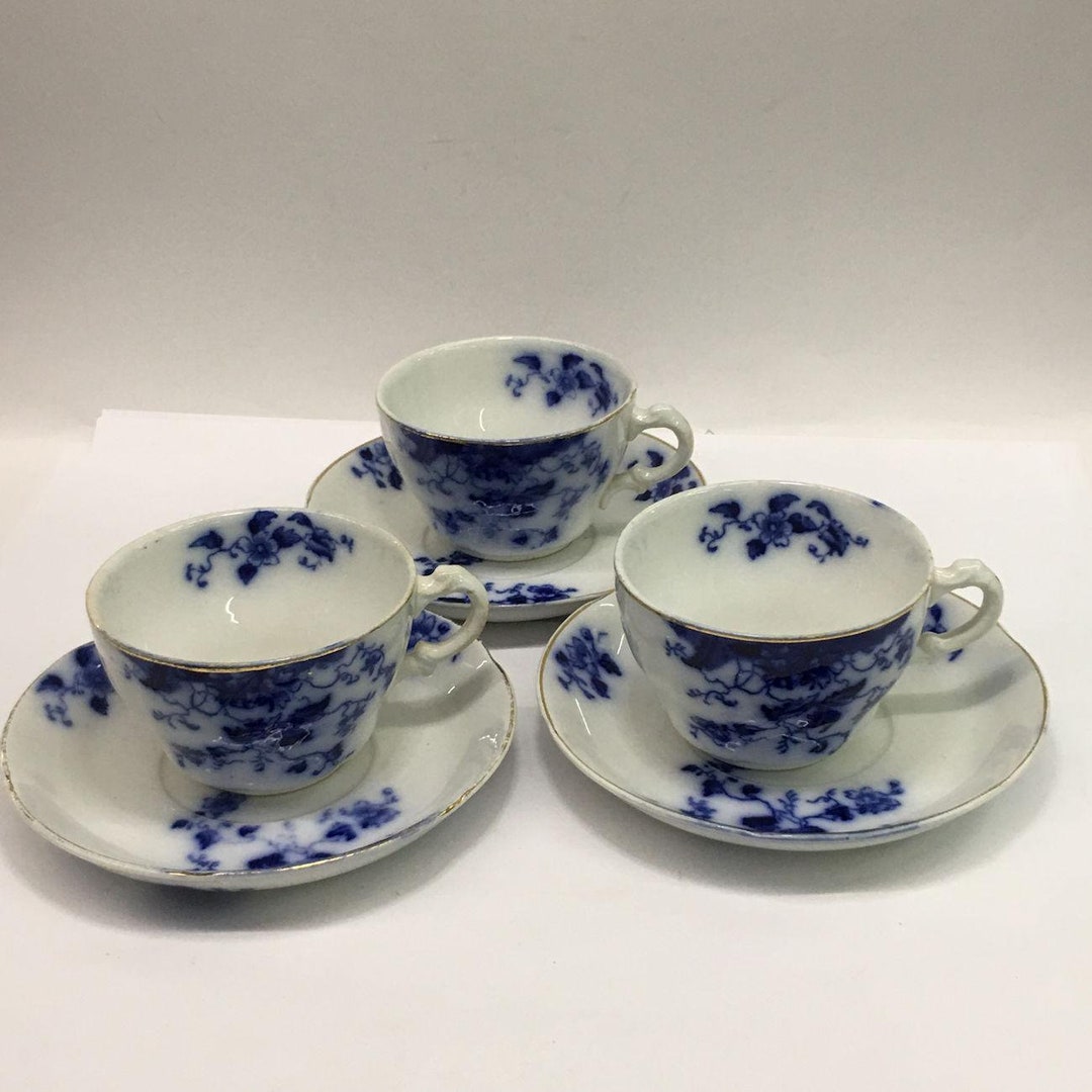 Flow Blue Duchess Oversized Cups and Saucers - W.H Grindley Set of 3 - Etsy