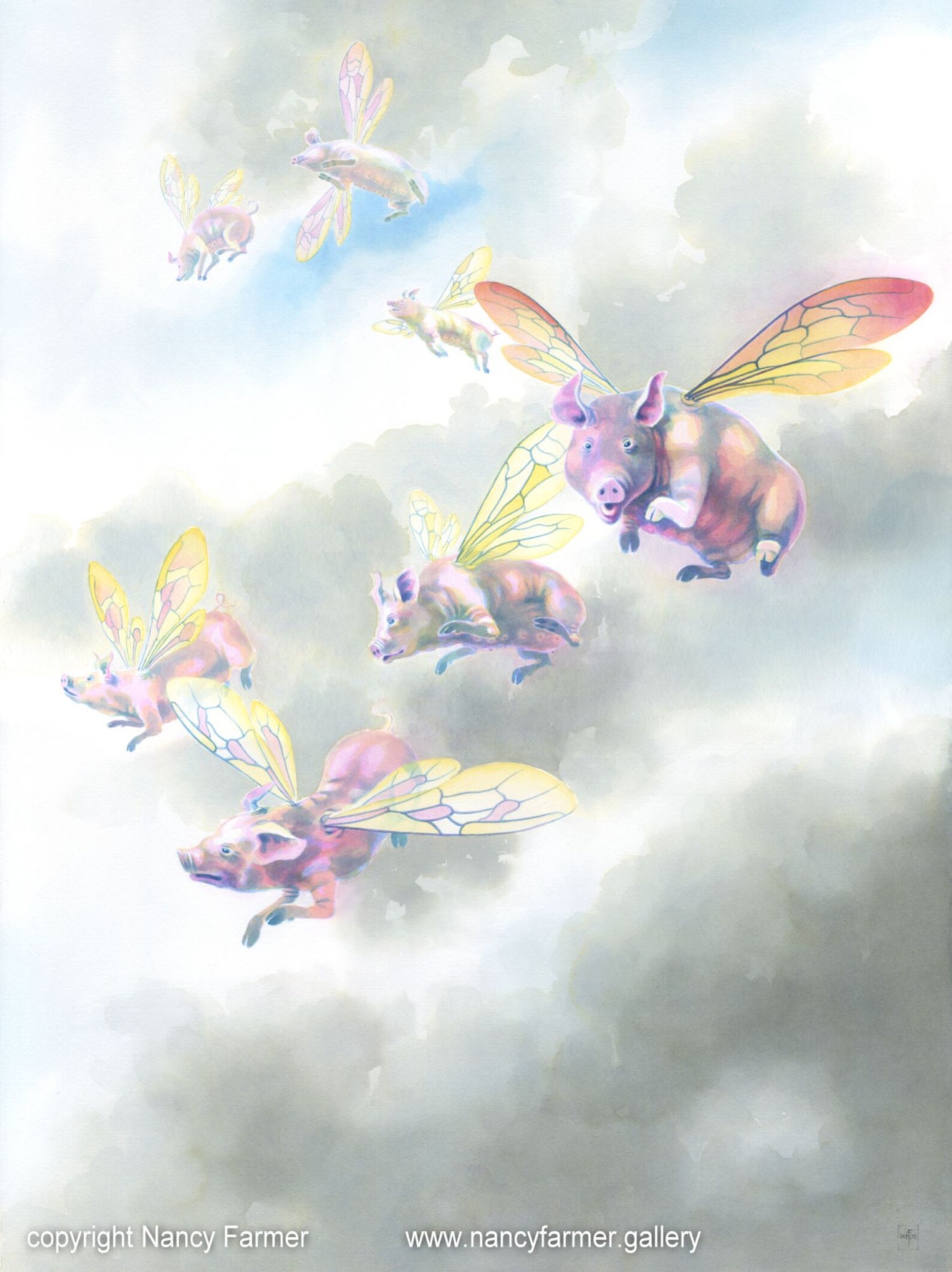 Flying Pigs! - "the Pigs of High Ham" - Art Print From a Painting by ...