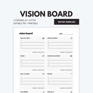 Vision Board Template, Vision Board Planner, Vision Board Guide, Vision ...