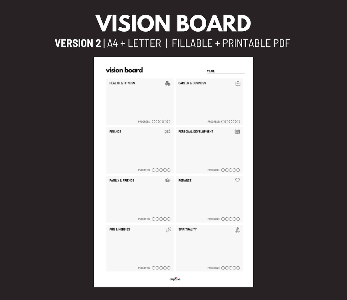 Printable Vision Board Template, Goal Setting Life Planner (a4/letter ...