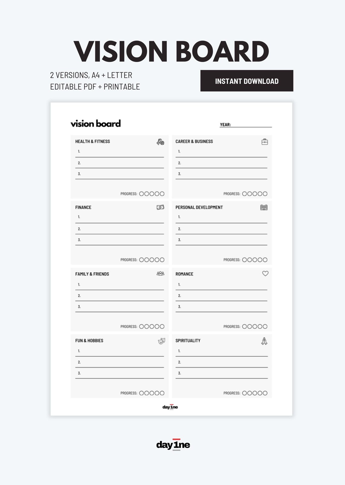 Vision Board Template, Vision Board Planner, Vision Board Guide, Vision ...