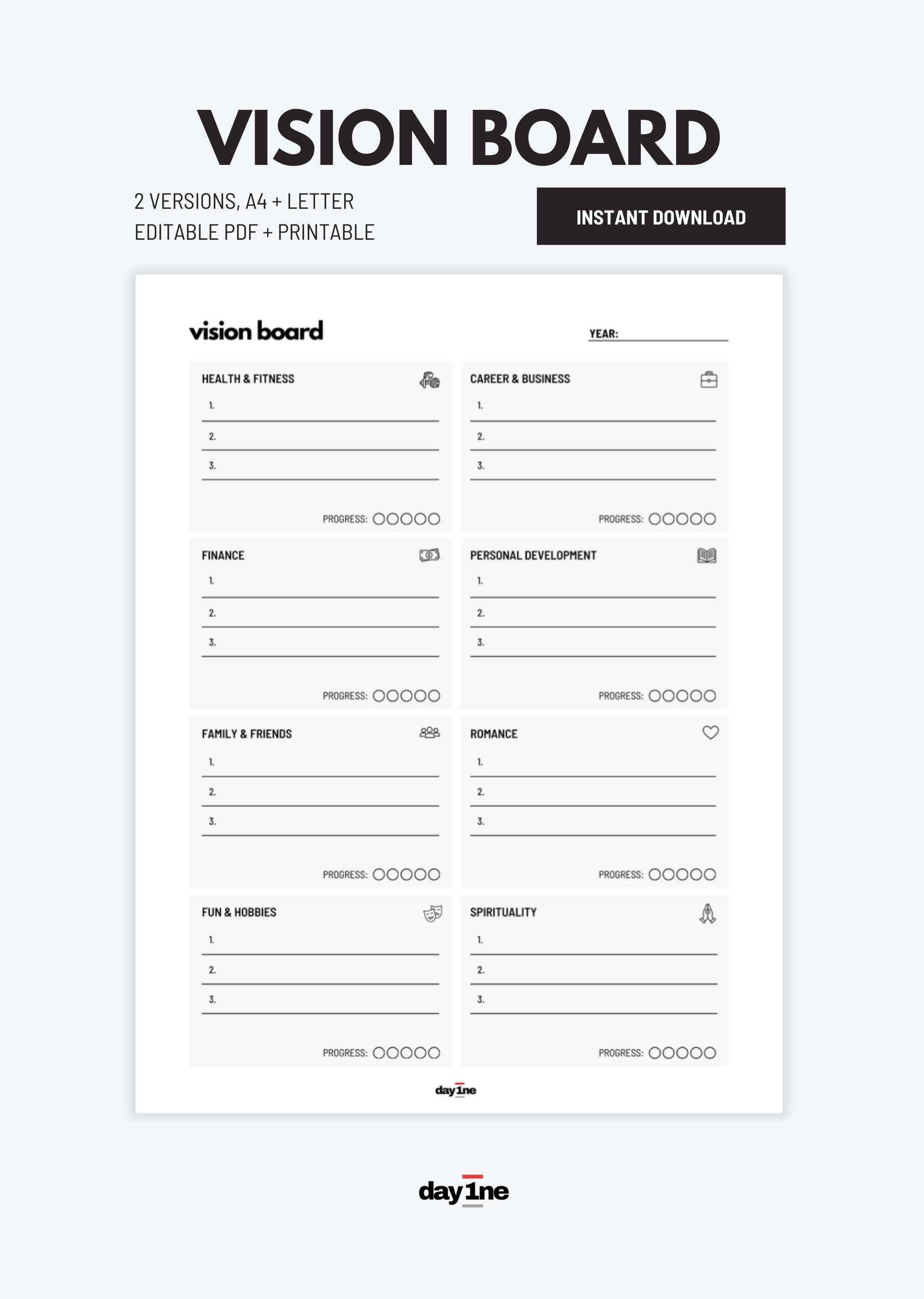 Vision Board Template, Vision Board Planner, Vision Board Guide, Vision ...