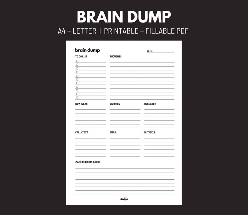 Brain Dump Printable and Fillable PDF, Thought Organizer, ADHD Brain ...