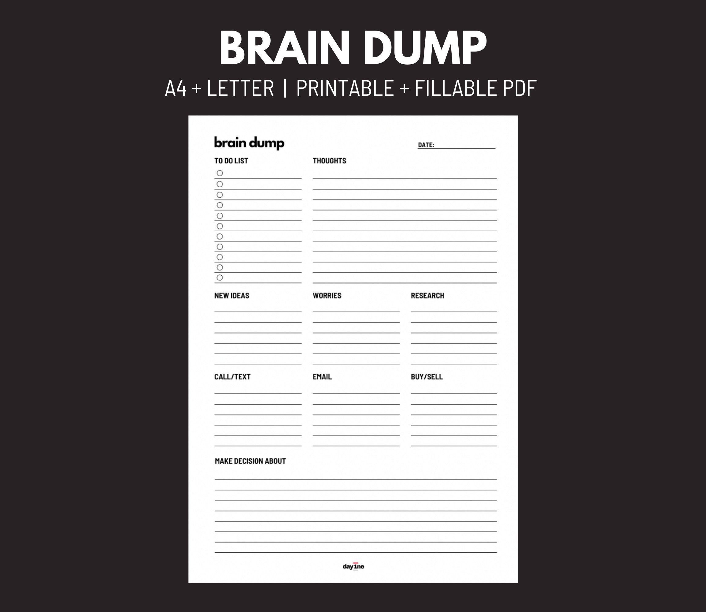 Brain Dump Printable and Fillable PDF, Thought Organizer, ADHD Brain ...