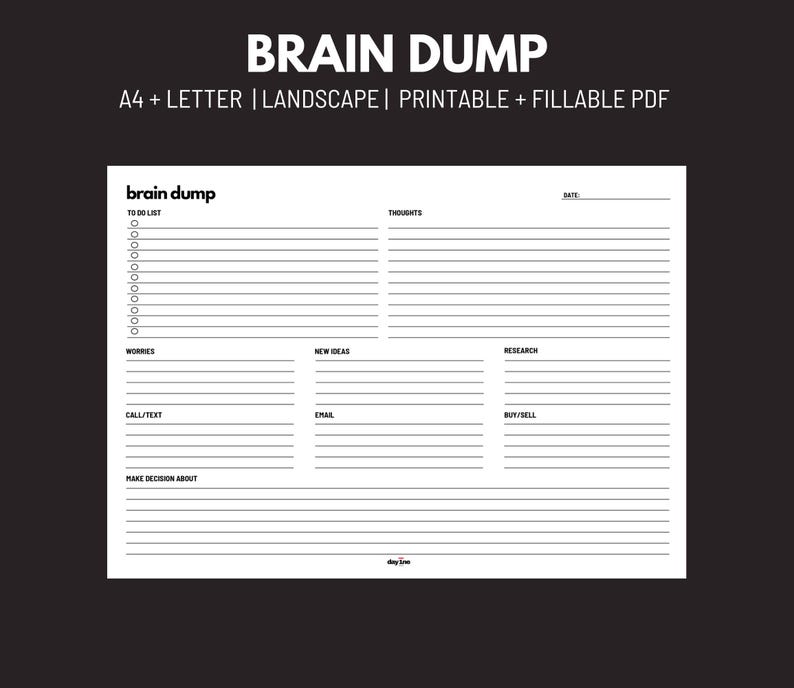 Brain Dump Printable and Fillable PDF, Thought Organizer, ADHD Brain ...
