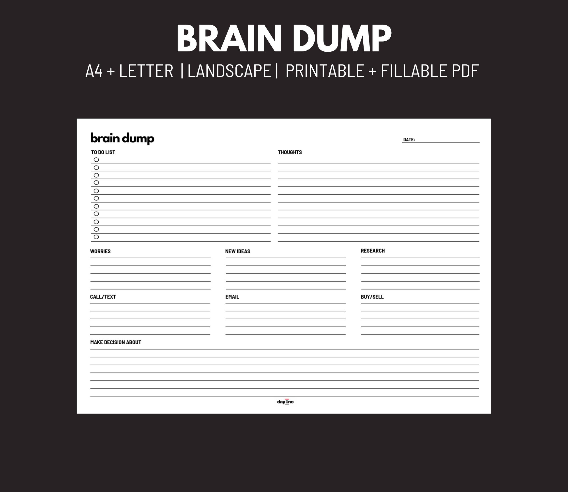 Brain Dump Printable and Fillable PDF, Thought Organizer, ADHD Brain ...