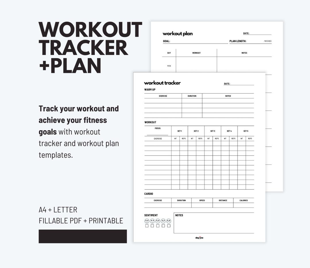 Workout Tracker and Plan, Printable, Daily Exercise Log, Fitness ...