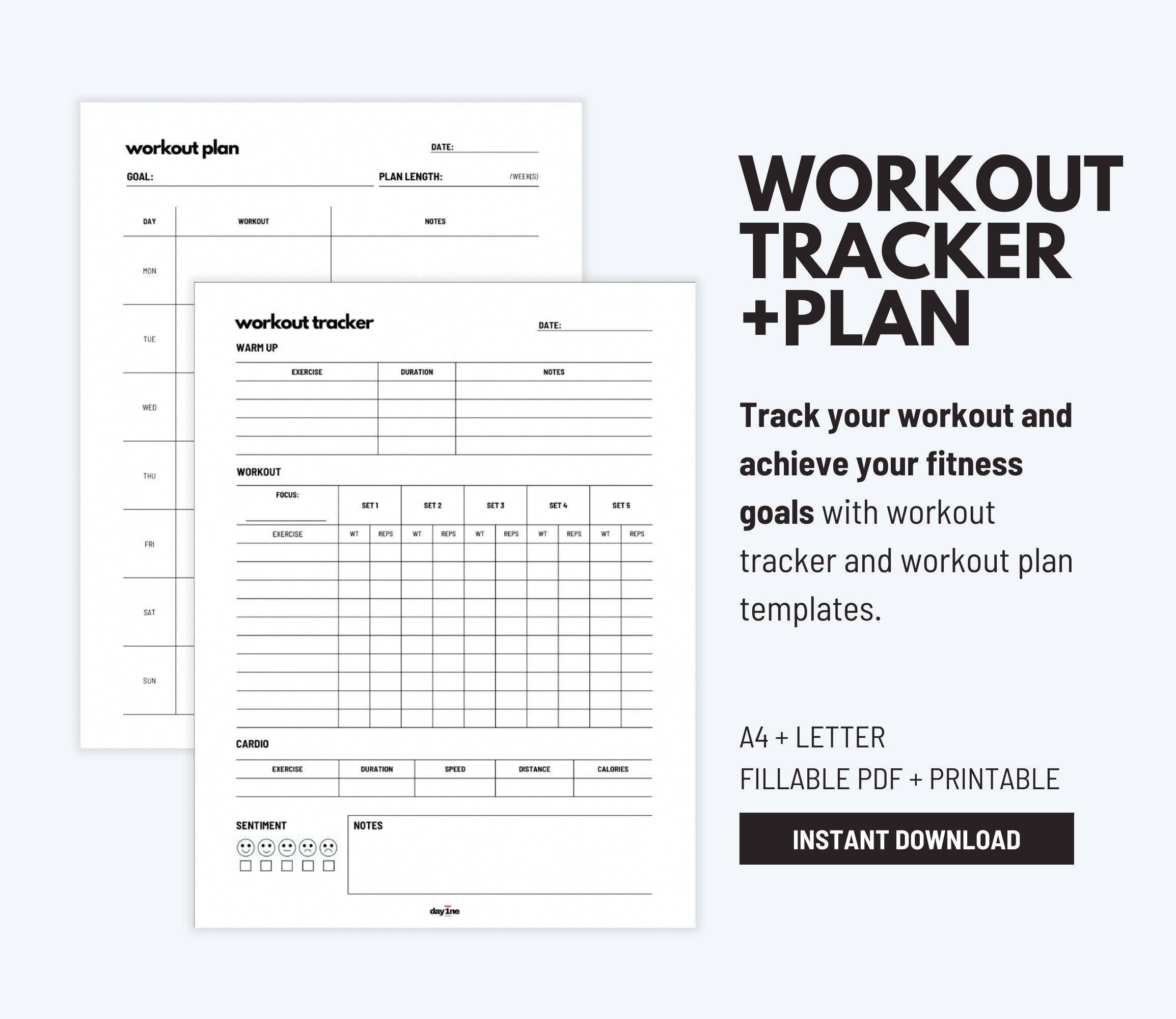 Workout Tracker and Plan, Printable, Daily Exercise Log, Fitness ...