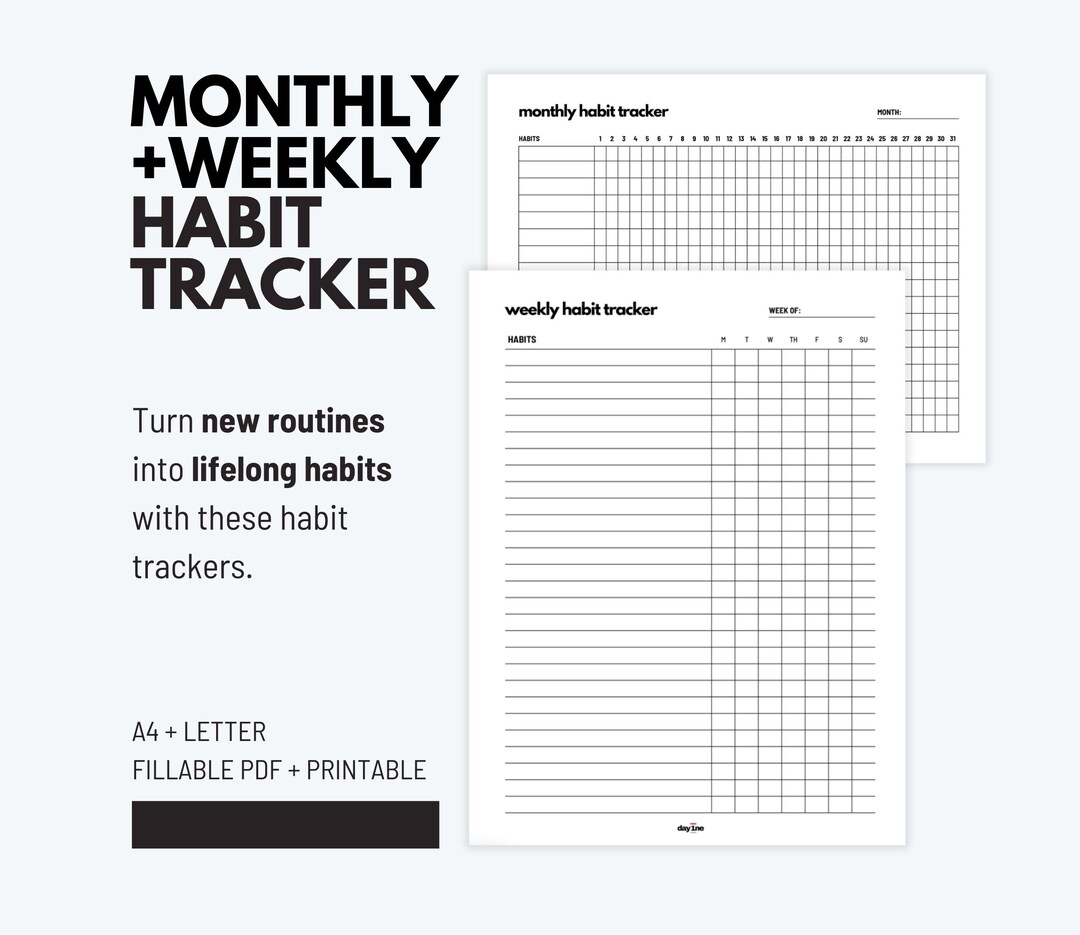 Monthly and Weekly Habit Trackers, Printable/fillable Template, Monthly ...