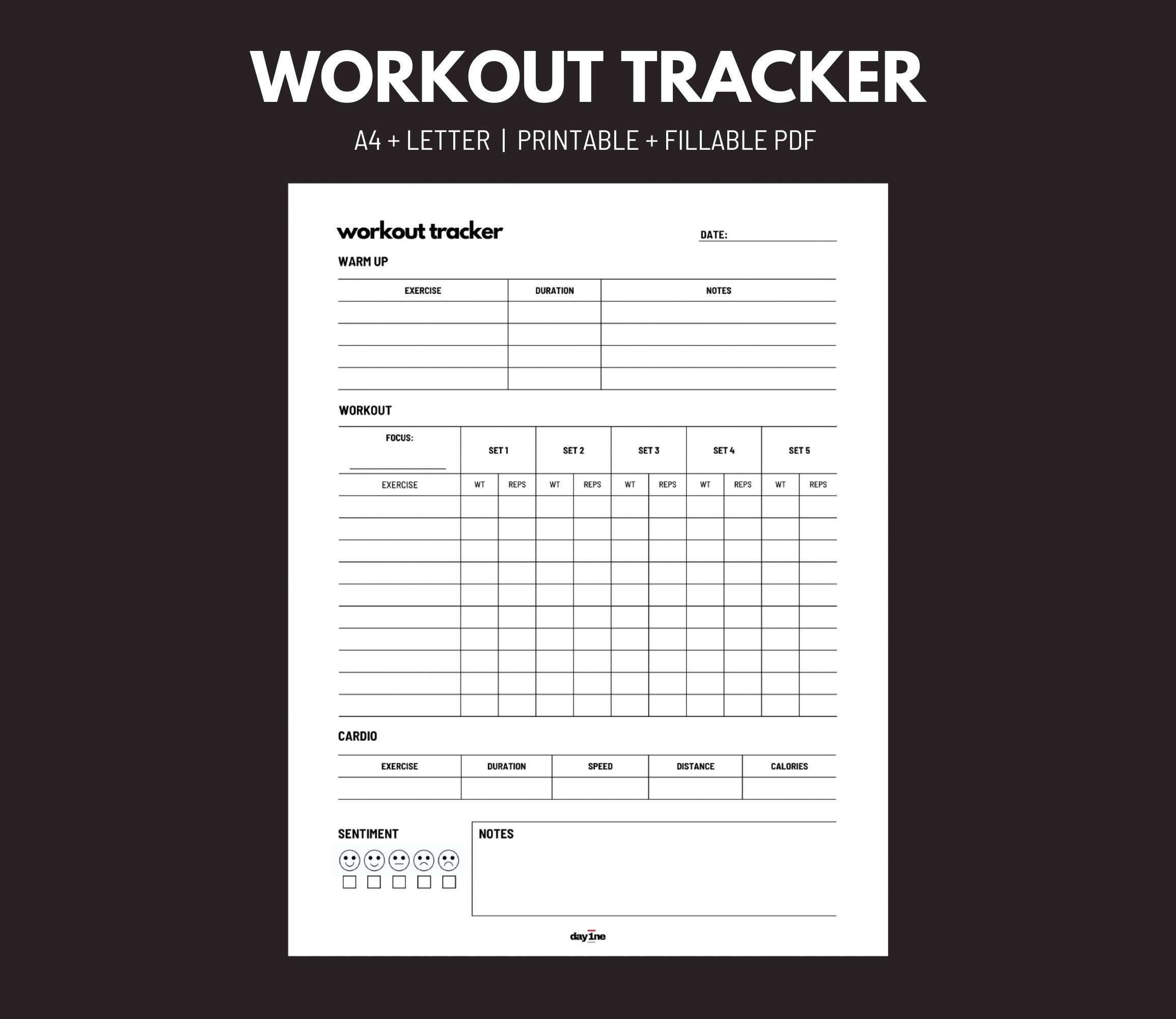 Workout Tracker and Plan, Printable, Daily Exercise Log, Fitness ...