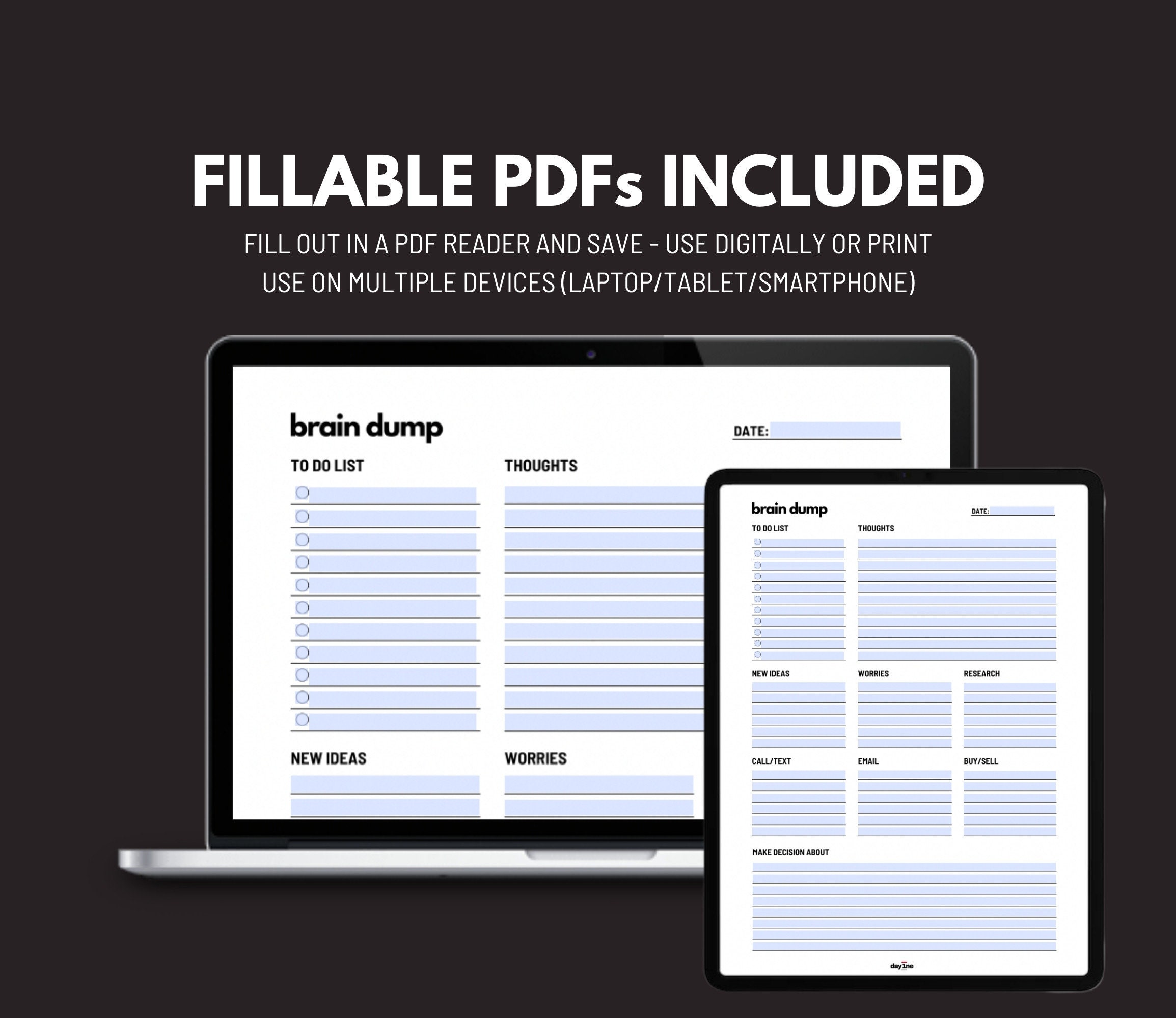 Brain Dump Printable and Fillable PDF, Thought Organizer, ADHD Brain ...