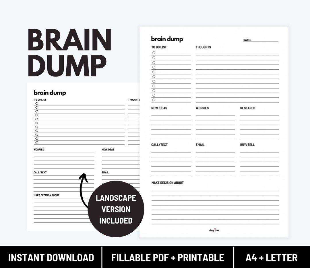 Brain Dump Printable and Fillable PDF, Thought Organizer, ADHD Brain ...