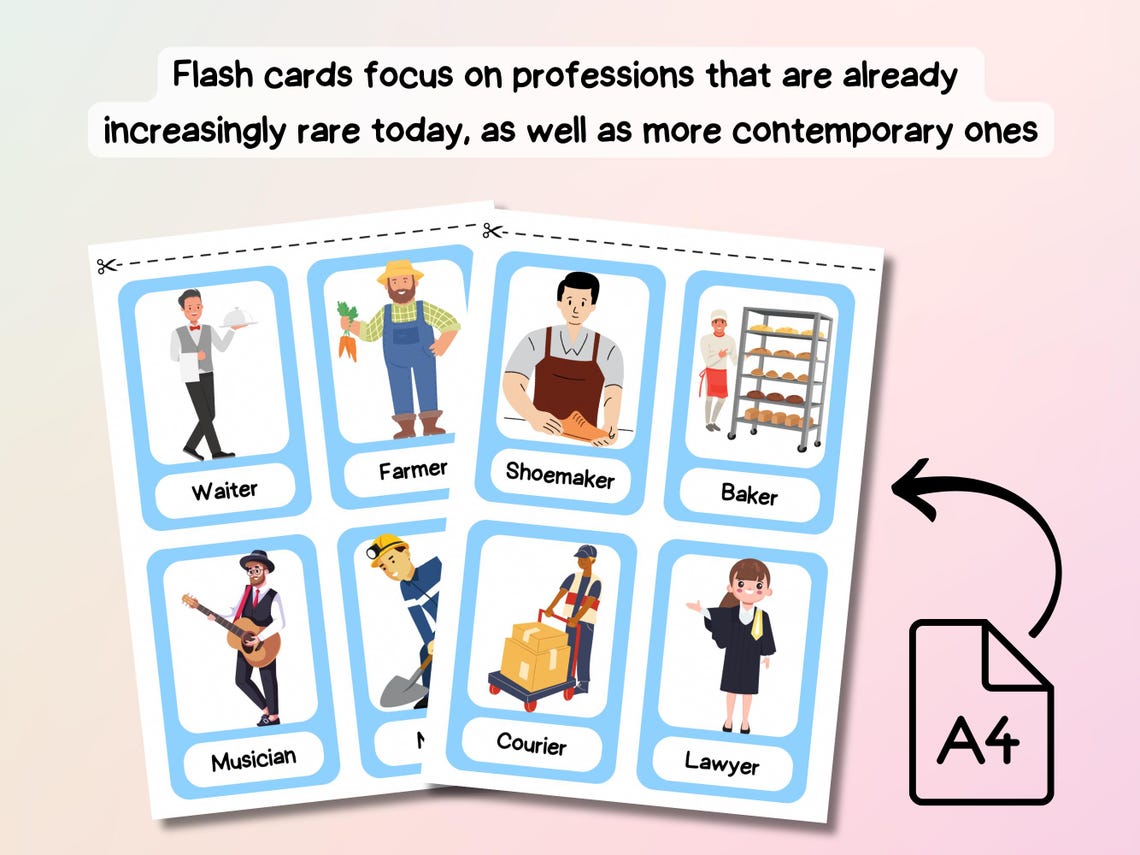 32 Professions Flashcards for Kids, Occupations Flash Cards, Children ...