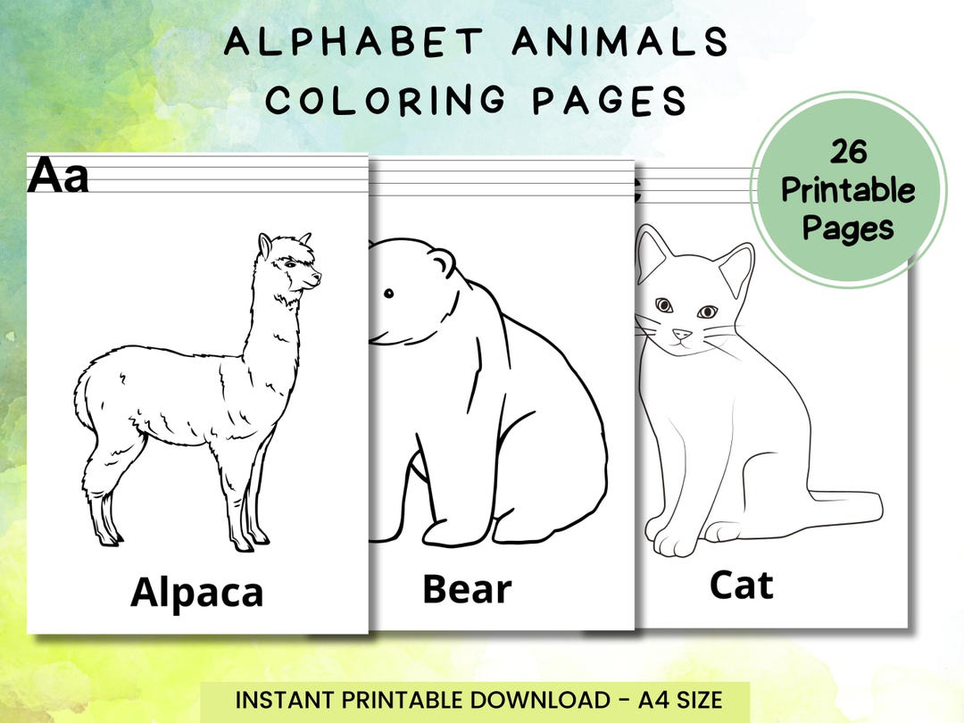 26 Printable Alphabet Coloring Pages, Coloring Book, Animals Alphabet ...