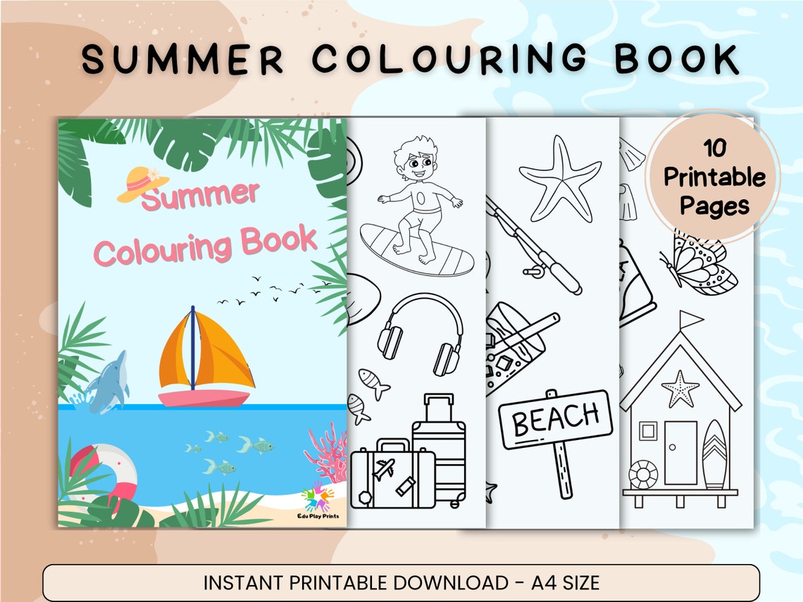 10 Printable Summer Colouring Pages, Summer Coloring Pages, Vacation ...