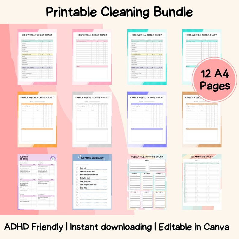 Editable Cleaning Checklist Bundle, Printable Cleaning Planner, Kids ...