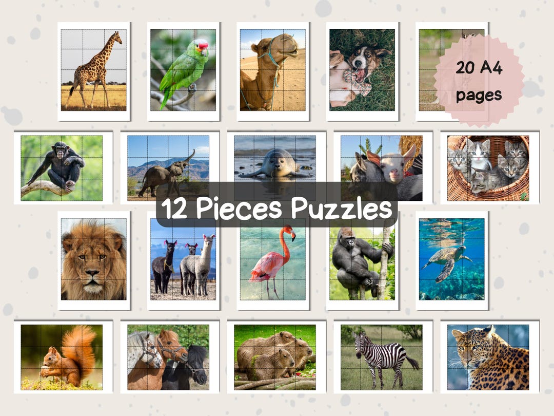 12 Pieces Puzzles for Kids, Animal Puzzles for Children, Printable ...