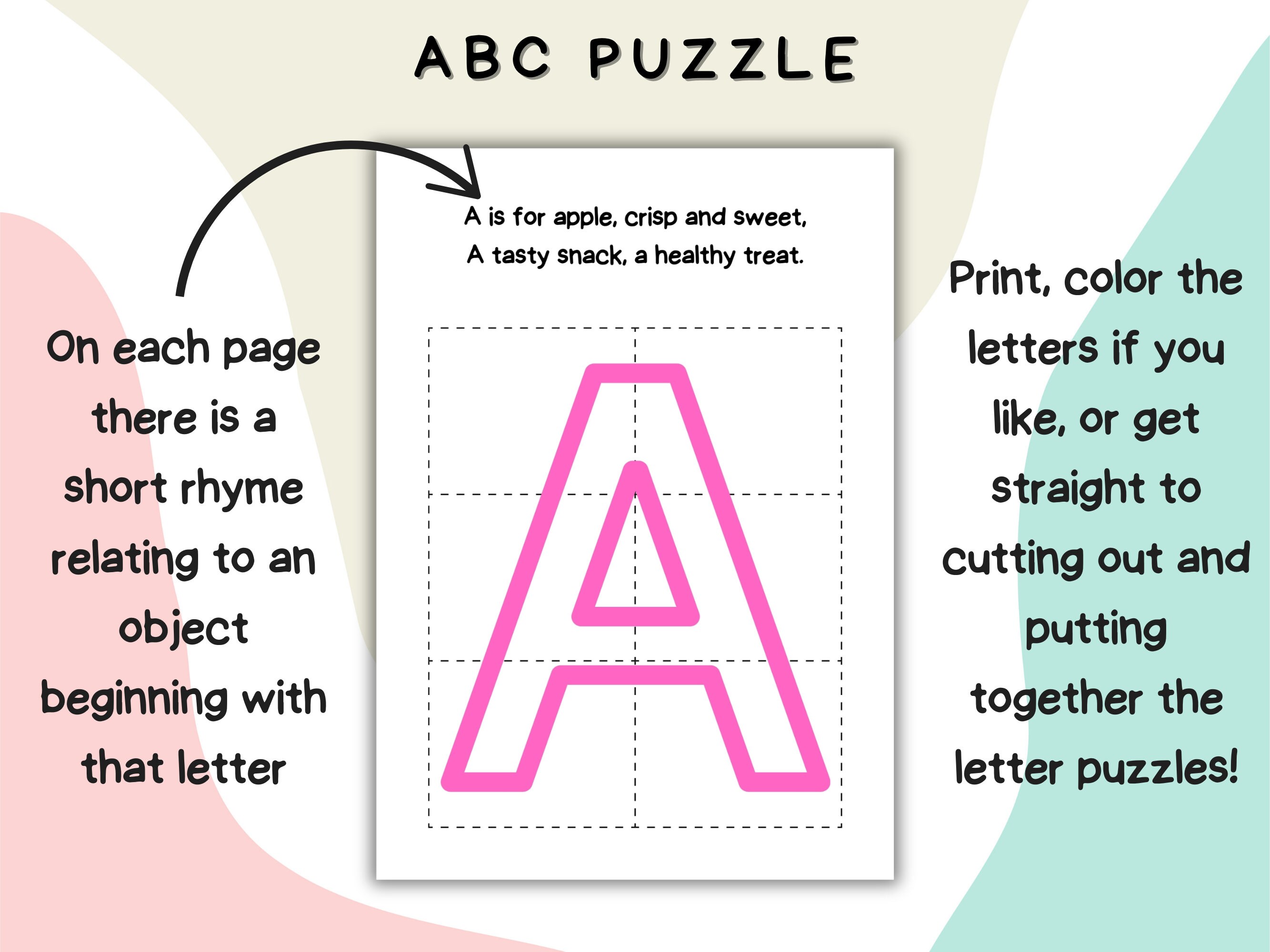 Montessori Printable ABC Puzzle Preschool Toddlers Activity Kids ...