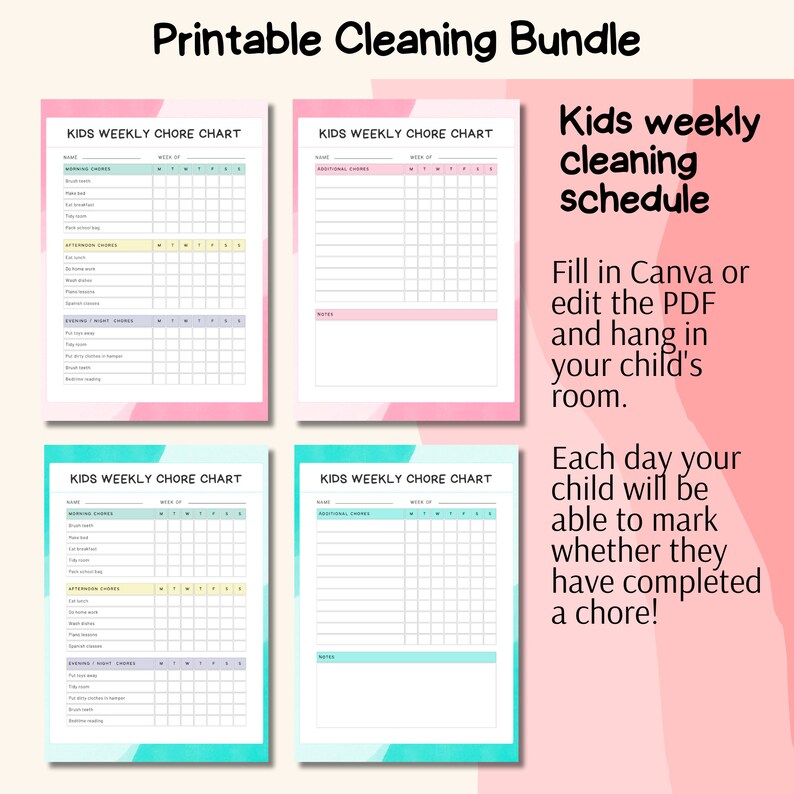 Editable Cleaning Checklist Bundle, Printable Cleaning Planner, Kids ...