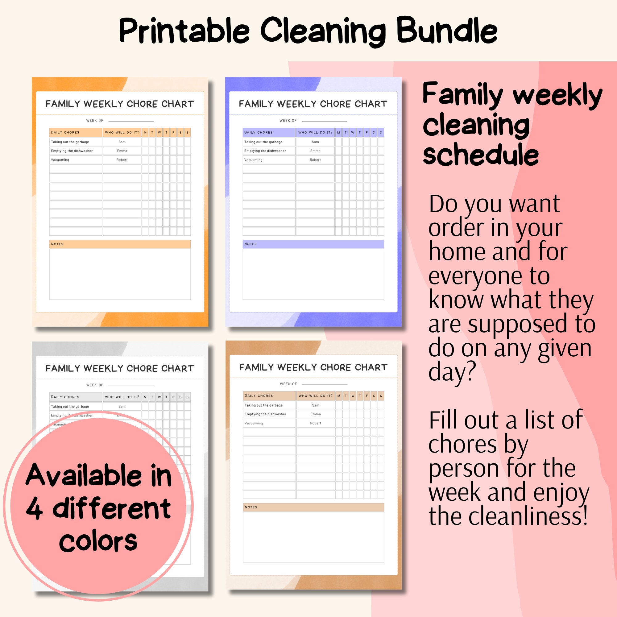 Editable Cleaning Checklist Bundle, Printable Cleaning Planner, Kids ...
