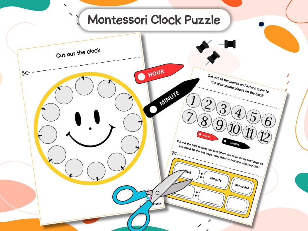Montessori Clock Puzzle, Telling Time Worksheets, Clock Exercises, DIY ...