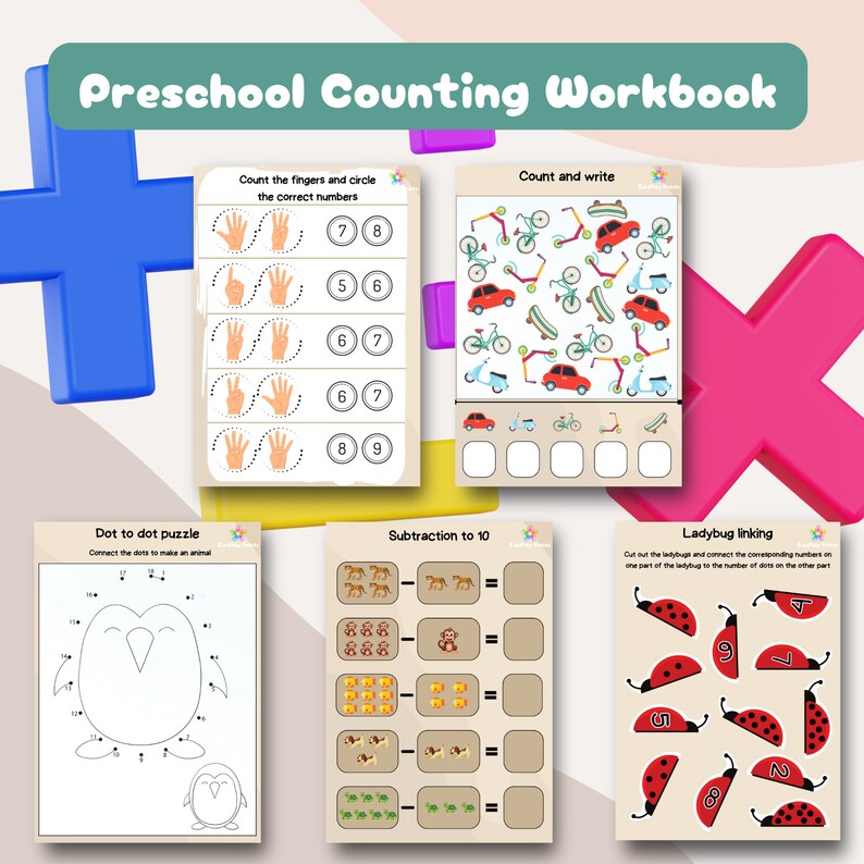 10 Printable Counting Workbook, Counting Exercises for Kids, Math ...