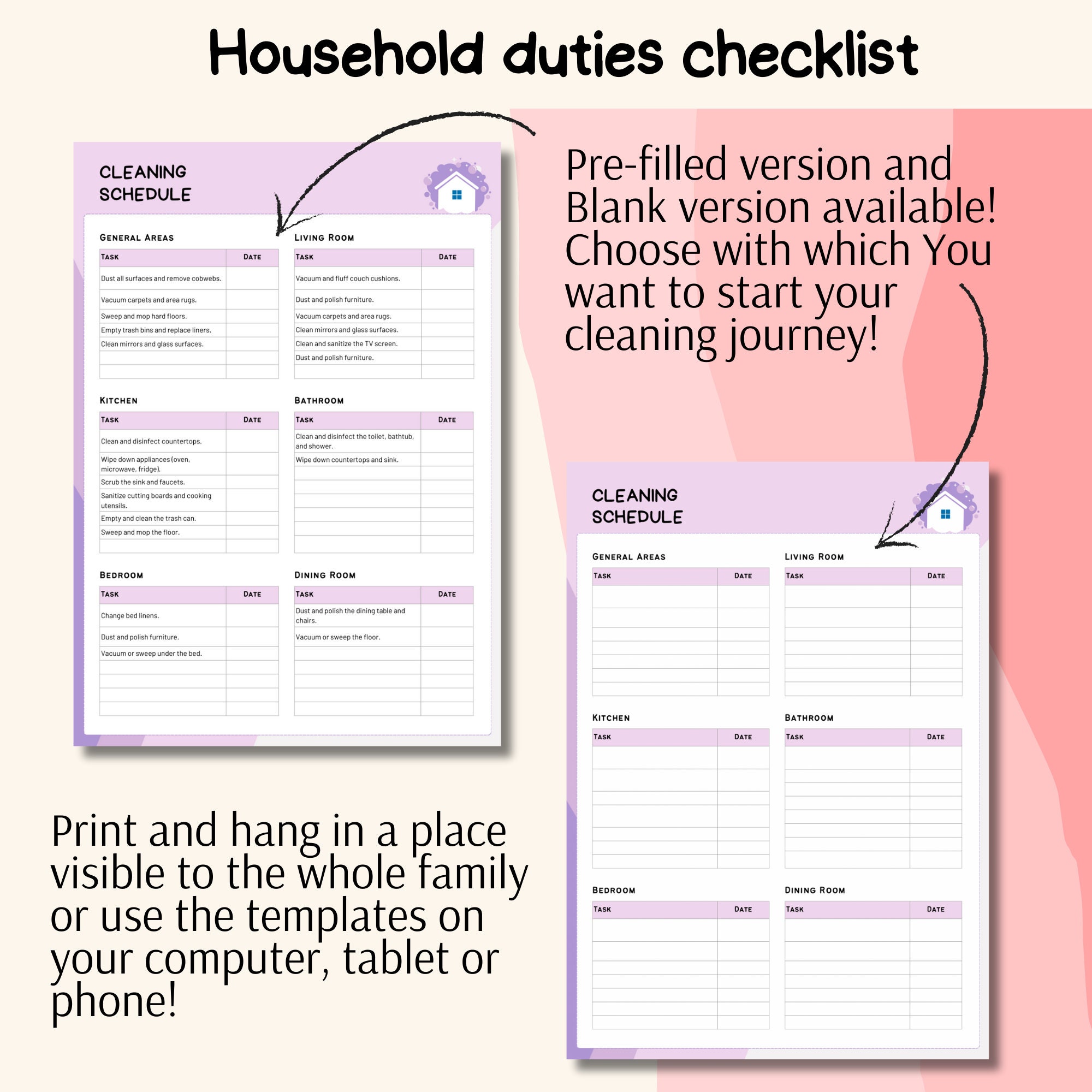Editable Cleaning Checklist Bundle, Printable Cleaning Planner, Kids ...