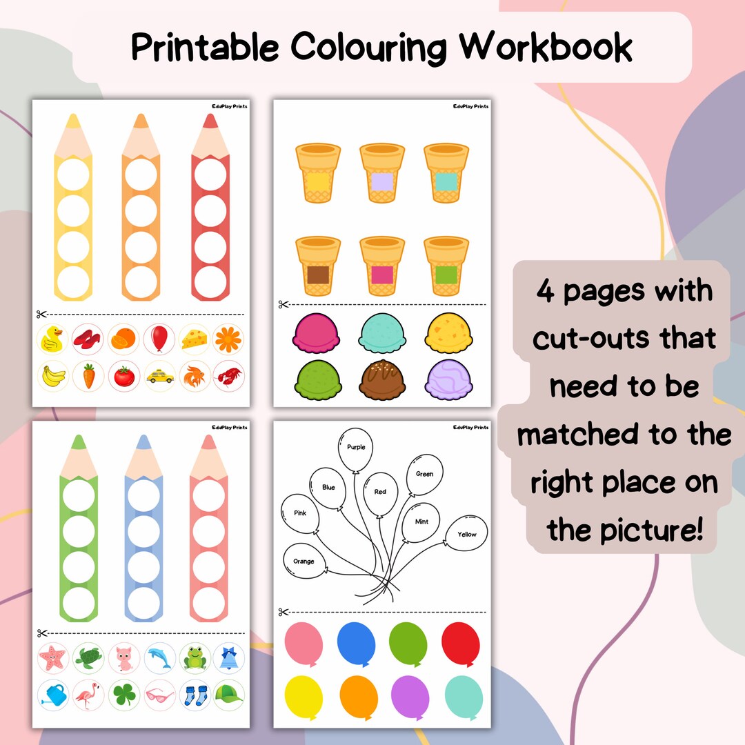 Printable Color Matching Workbook, Colour Learning Binder, Color ...