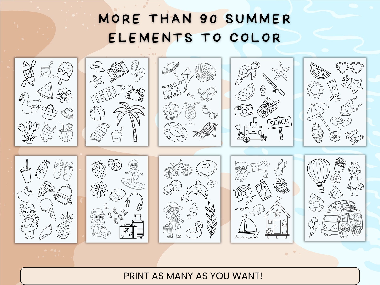 10 Printable Summer Colouring Pages, Summer Coloring Pages, Vacation ...