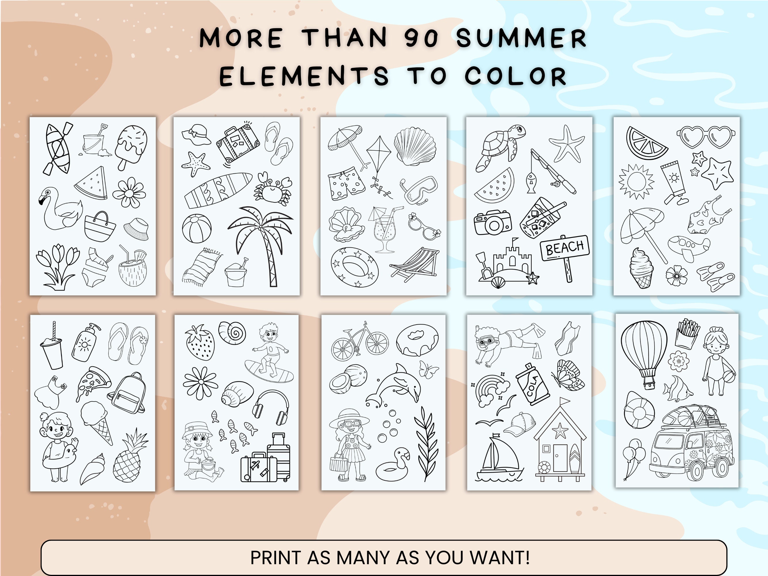 10 Printable Summer Colouring Pages, Summer Coloring Pages, Vacation ...