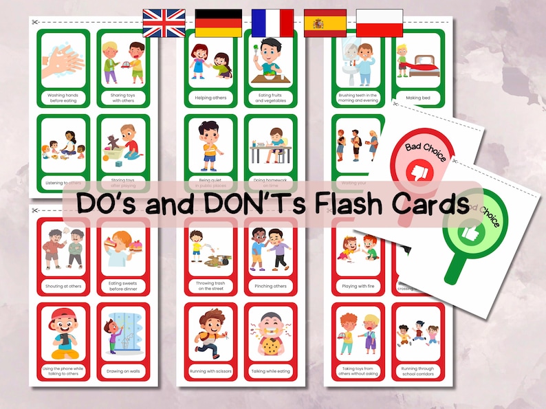 Do’s and Don’ts Flash Cards for Kids, 5 Languages, Montessori Cards ...