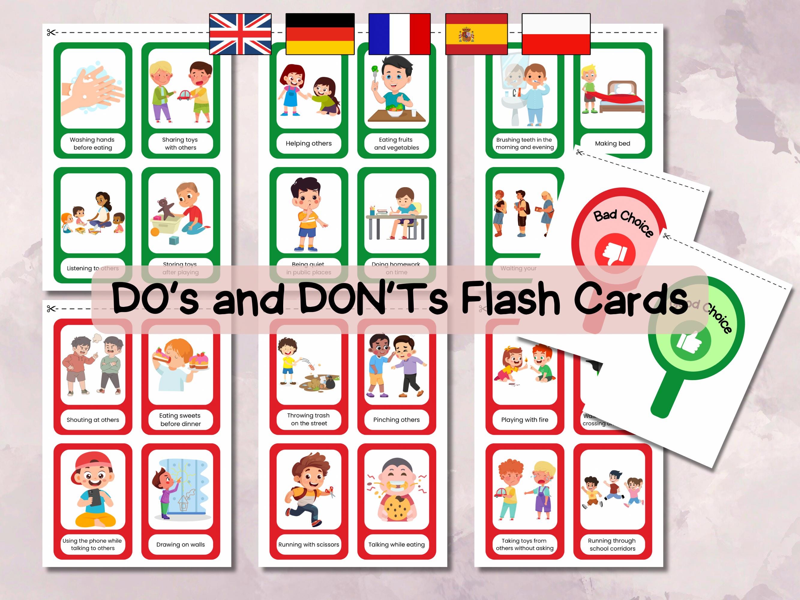 Do’s and Don’ts Flash Cards for Kids, 5 Languages, Montessori Cards ...