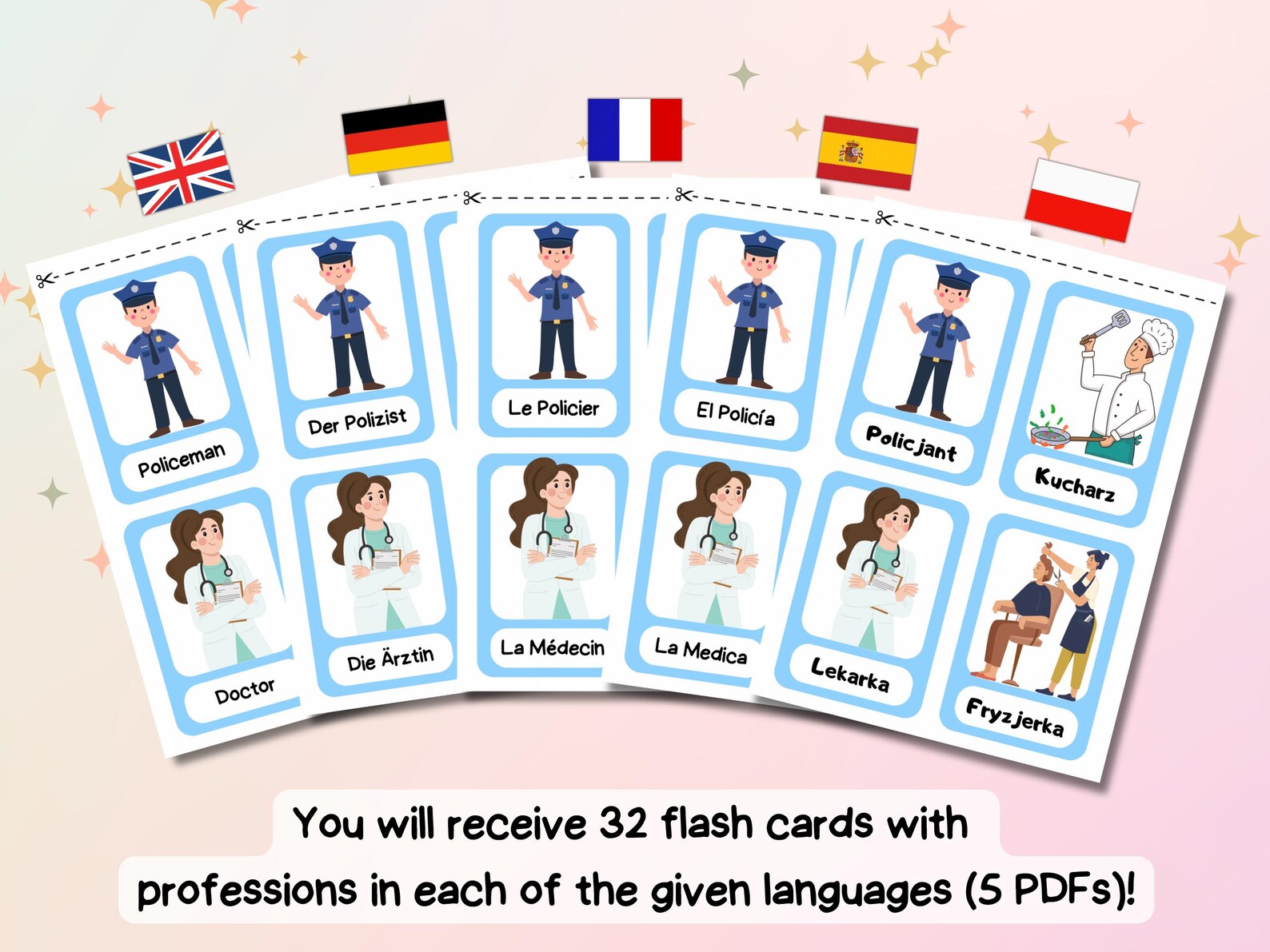 32 Professions Flashcards for Kids, Occupations Flash Cards, Children Learning Cards ...