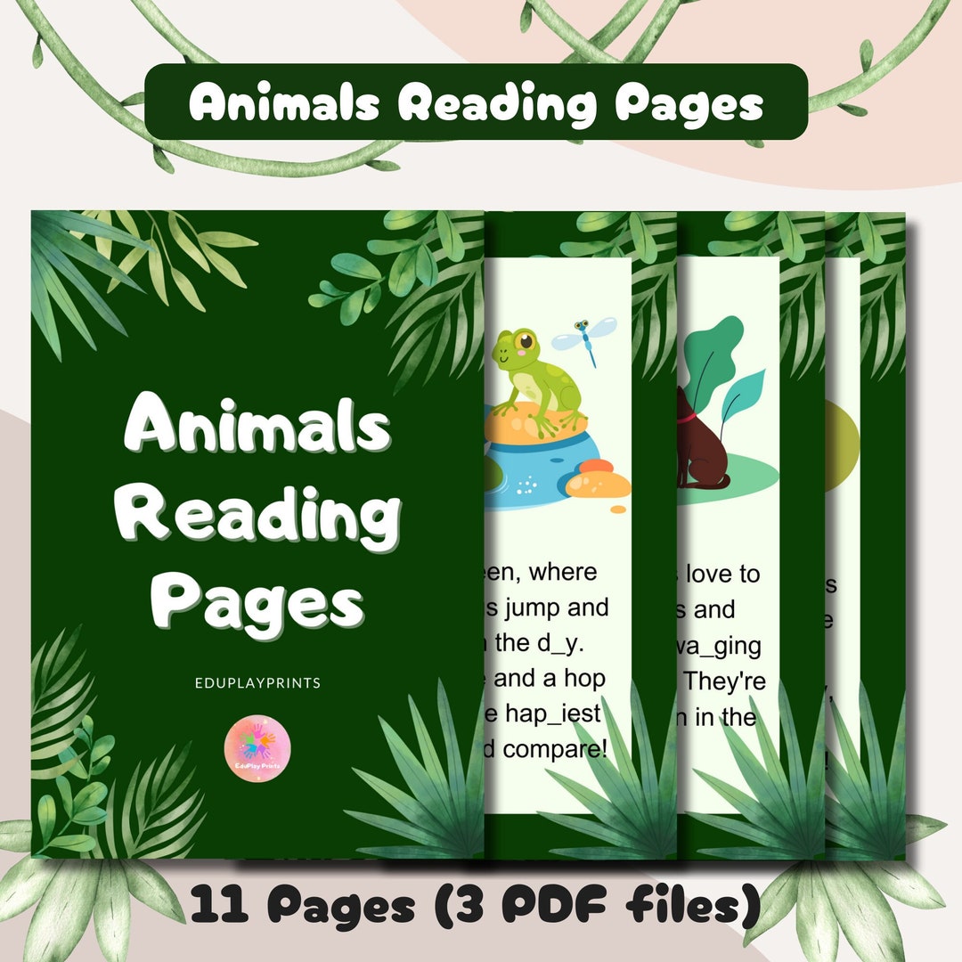 10 Printable Animals Reading Pages, Preschool Kids Activities, Reading ...